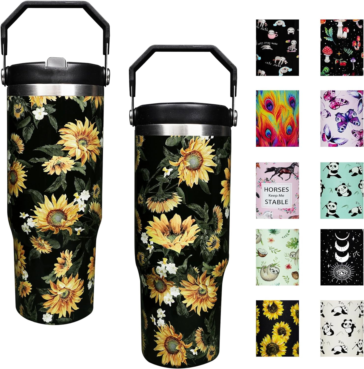 30 oz Sunflower Flip Straw Tumbler with Top Handle for Sunflower Lover ...