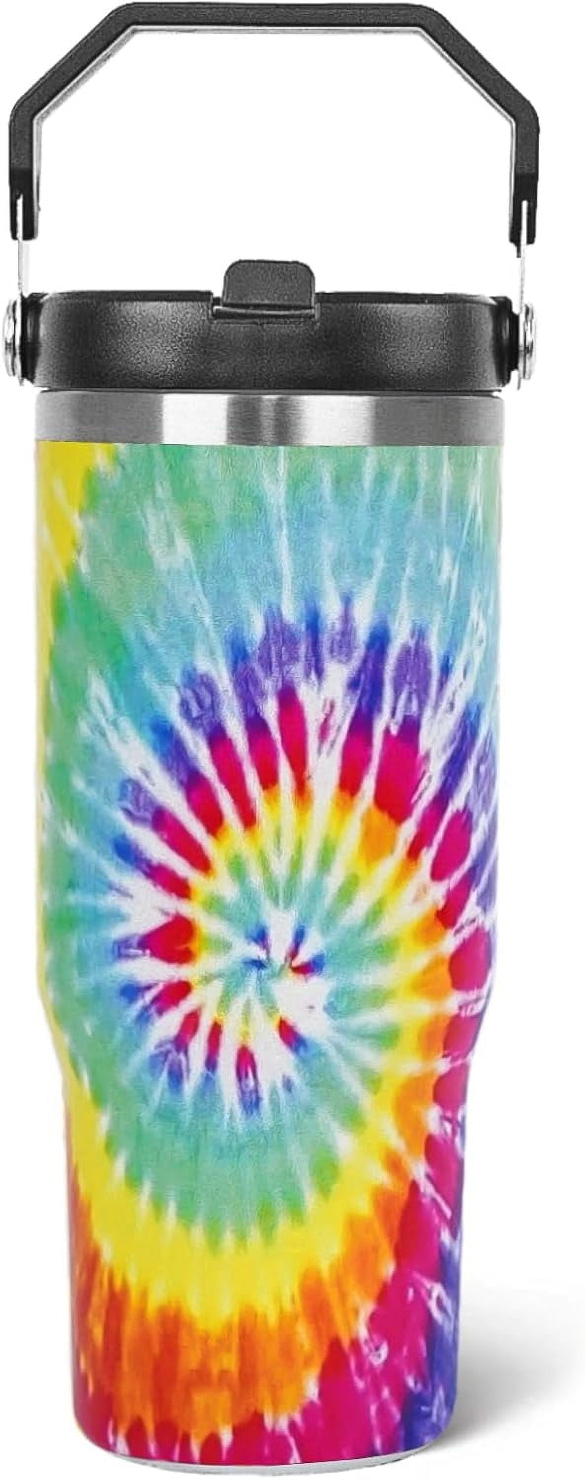 30 oz Tie Dye Tumbler with Handle Flip Straw Tie Dye Print Coffee Mug ...