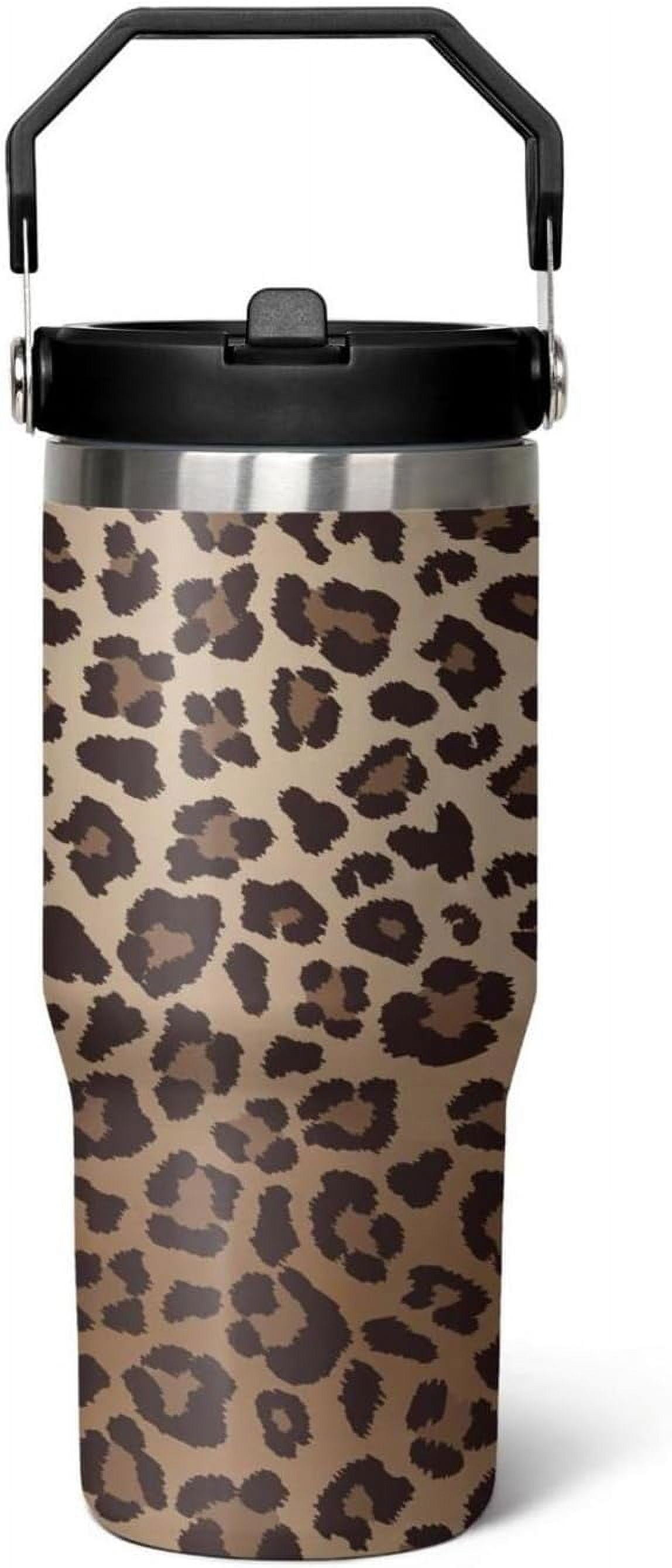 30 oz Tumbler With Handle,Leopard Print Skinny Vacuum Insulated Tumbler ...