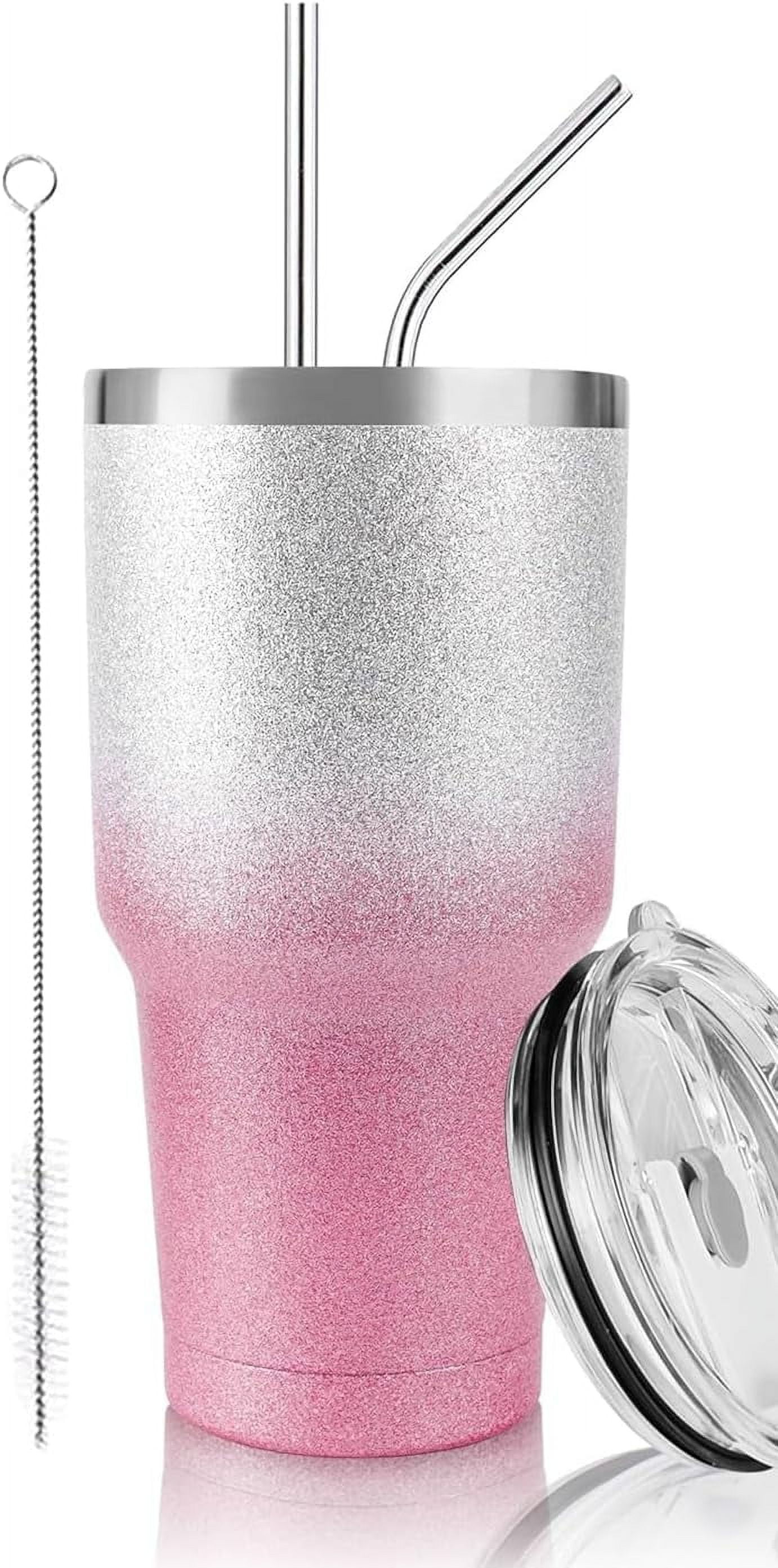 30 oz Tumbler Pink Glitter Gradient Cup Stainless Steel Double Wall ...