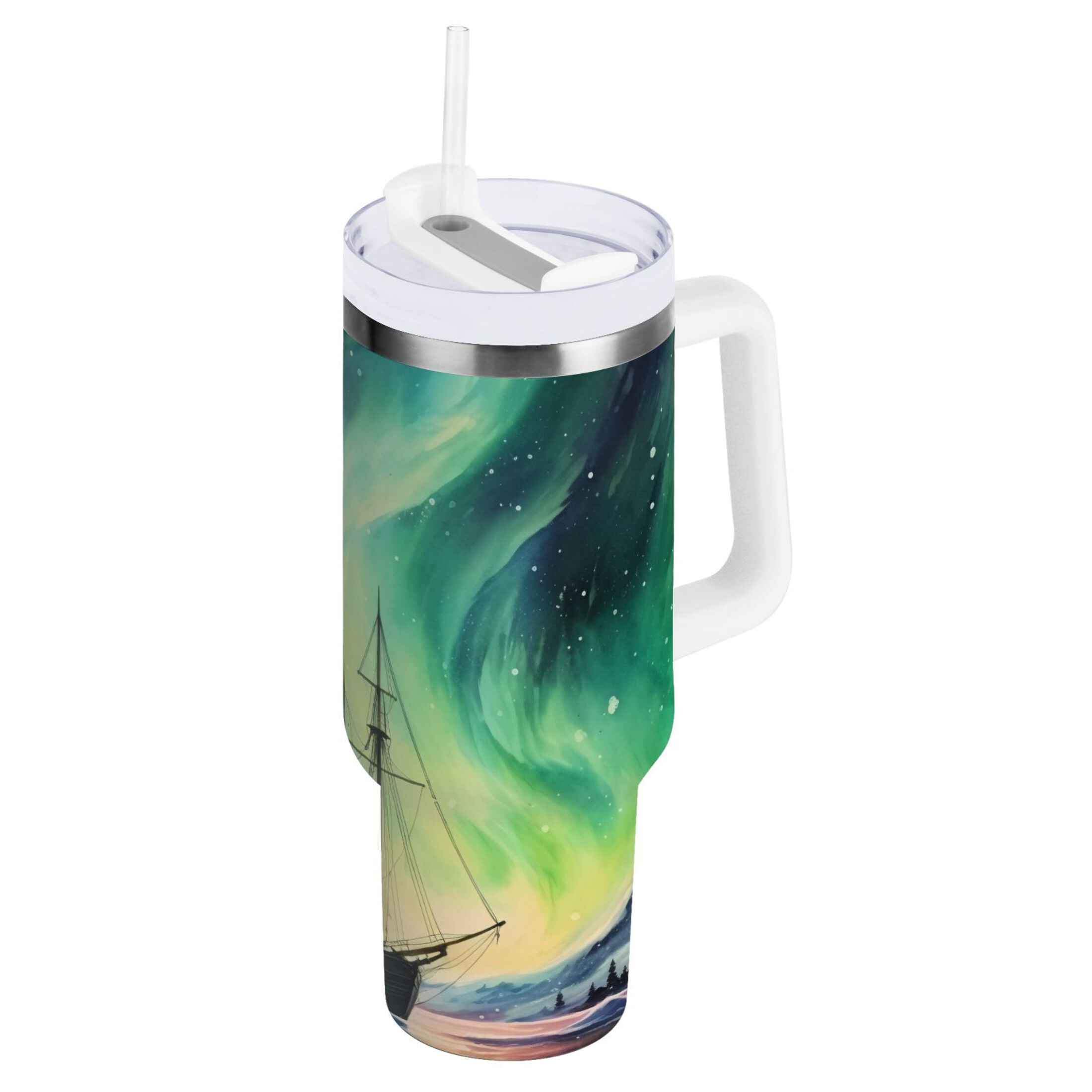 30 oz Tumbler with Handle and Straw Lid Boat and Aurora Vacuum ...