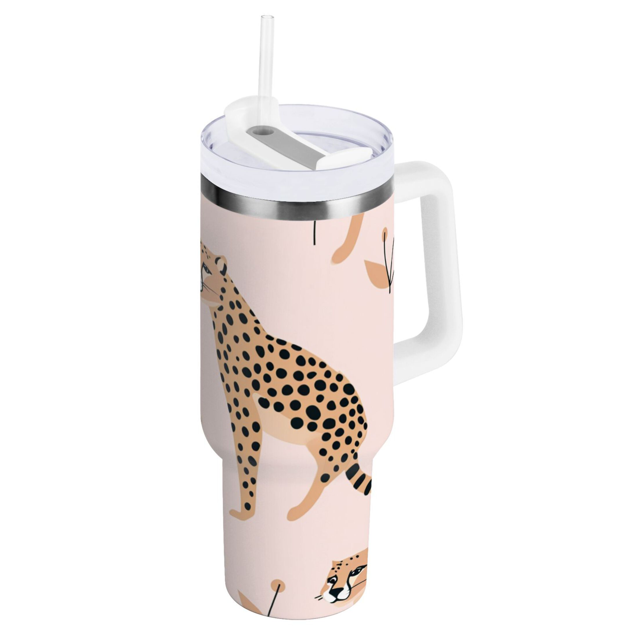 30 oz Tumbler with Handle and Straw Lid Cheetah Leopard Vacuum ...