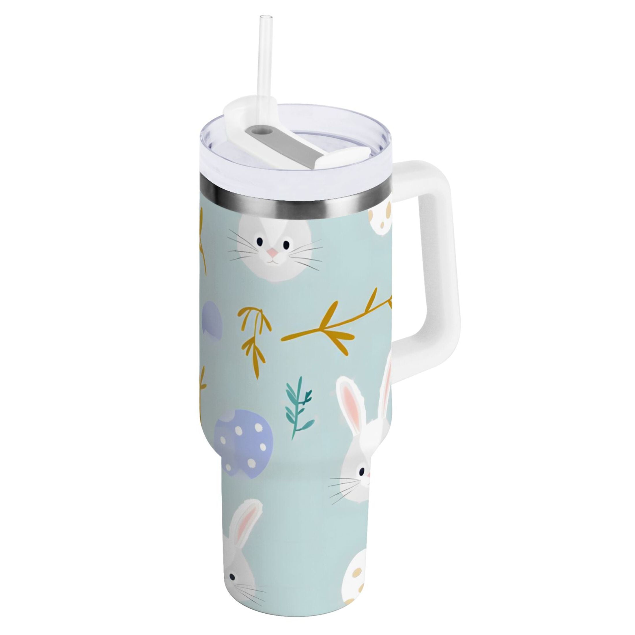 30 oz Tumbler with Handle and Straw Lid Easter Egg and Bunny Rabbit ...