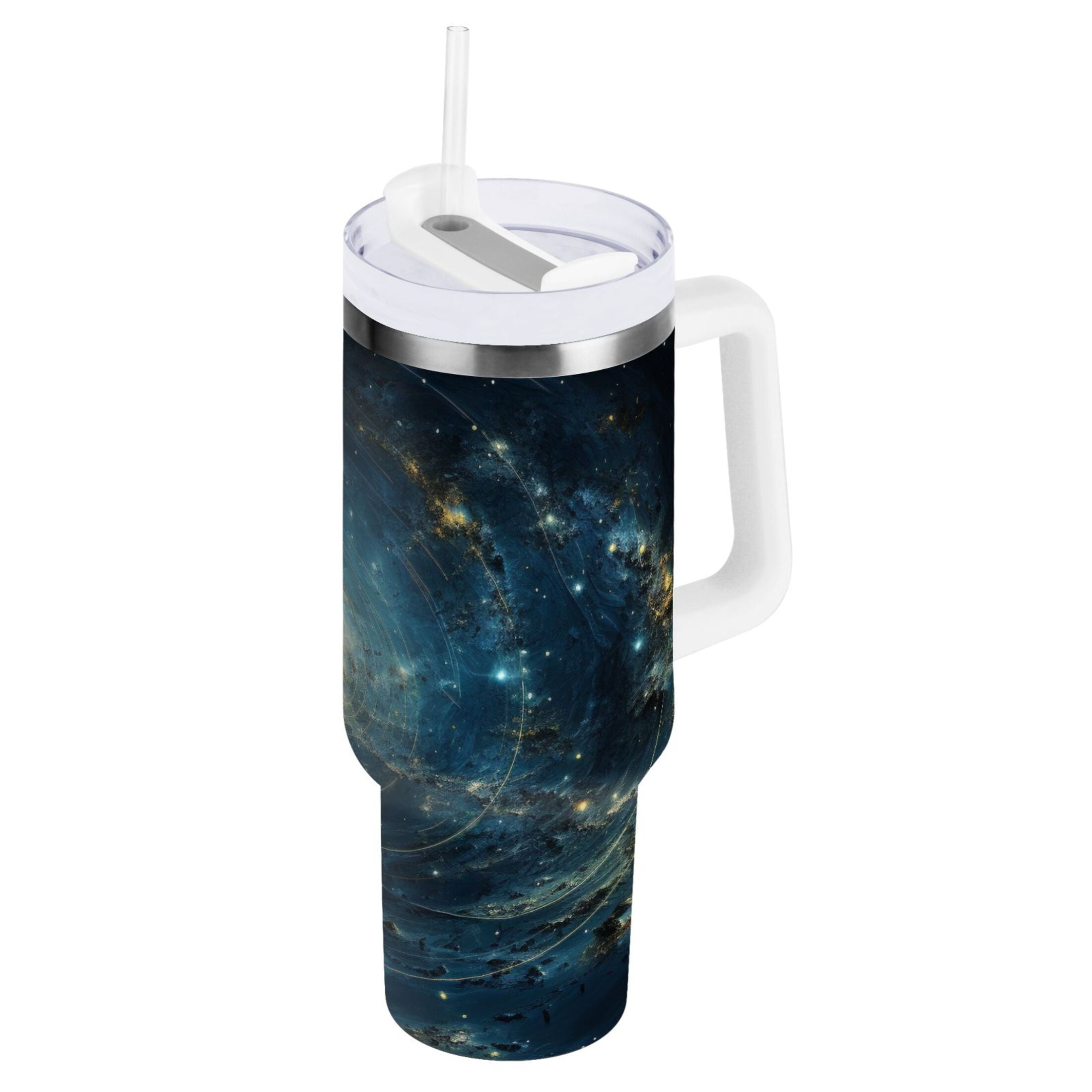 30 oz Tumbler with Handle and Straw Lid Spiral Galaxy with Stars and ...
