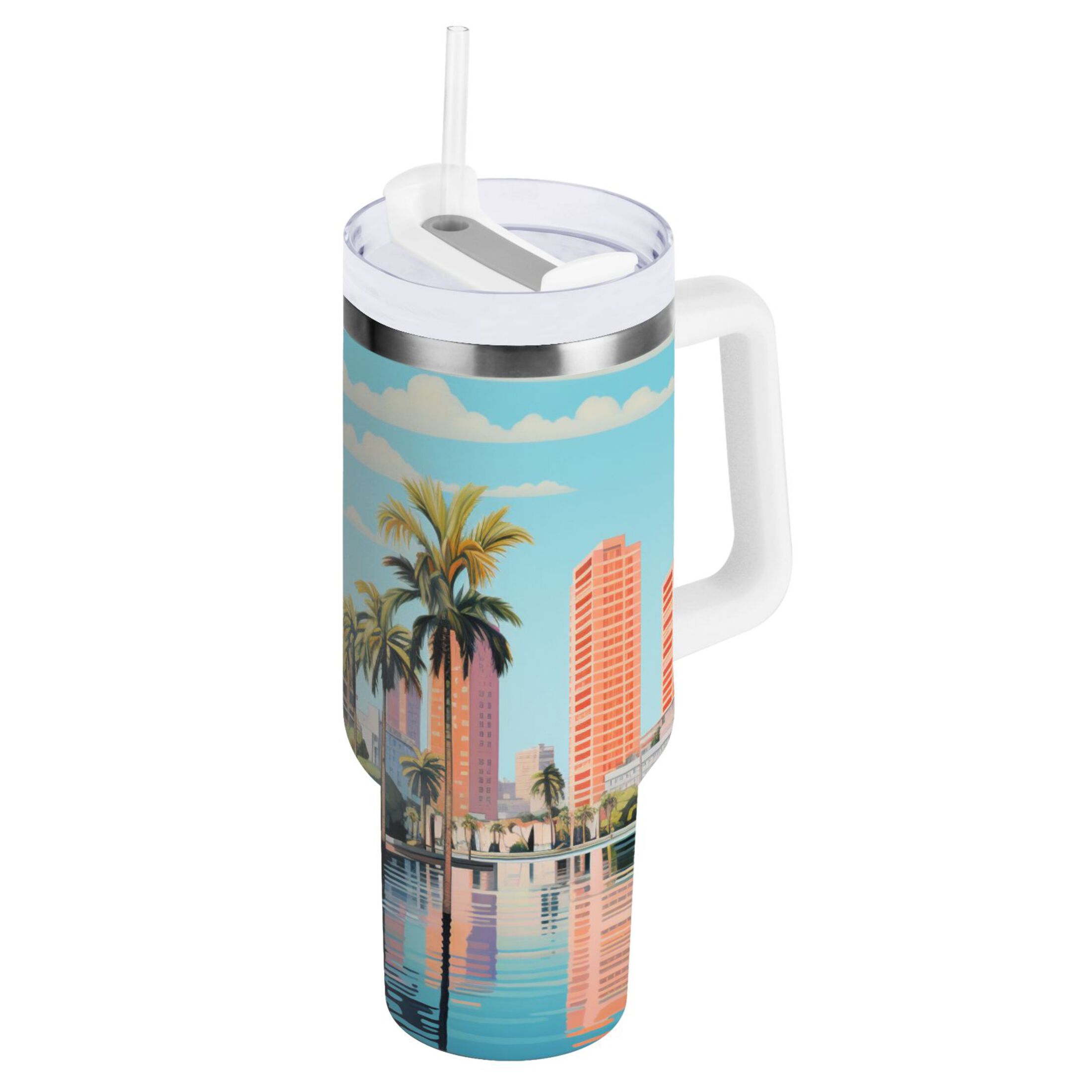 30 oz Tumbler with Handle and Straw Lid Vacuum Insulated Cup Leak-Proof ...