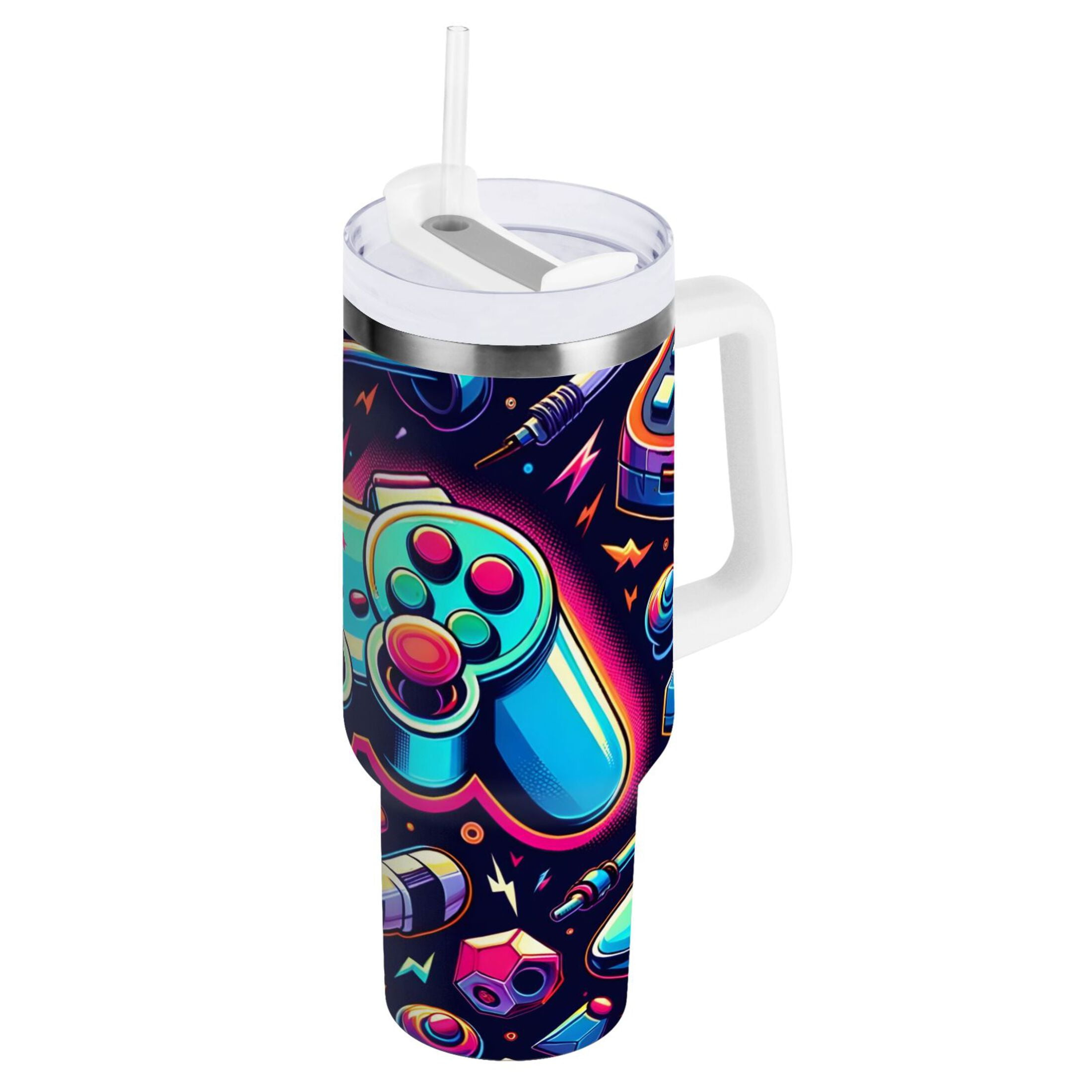 30 oz Tumbler with Handle and Straw Lid Vacuum Insulated Cup Leak-Proof ...