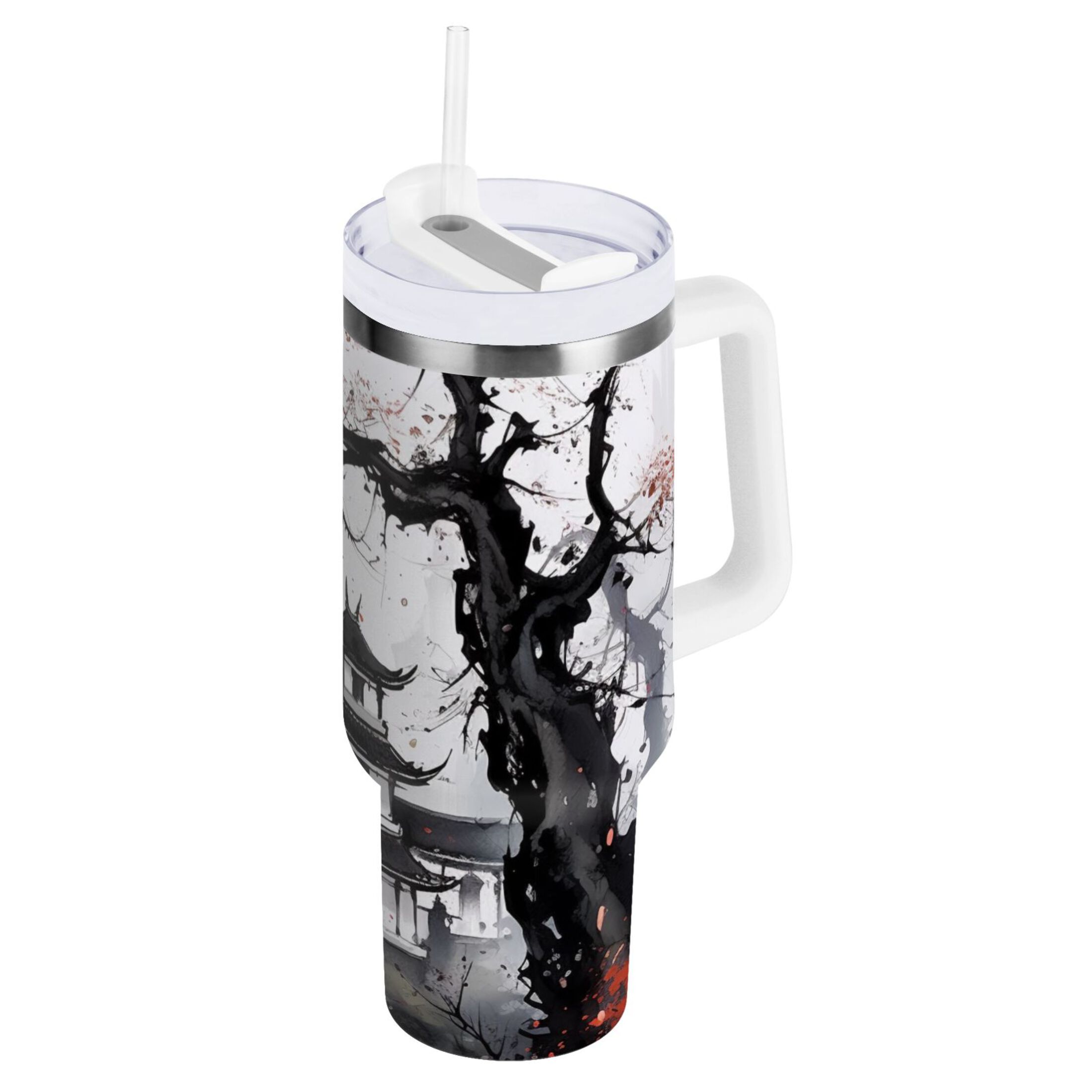 30 oz Tumbler with Handle and Straw Lid Vacuum Insulated Cup Leak-Proof ...