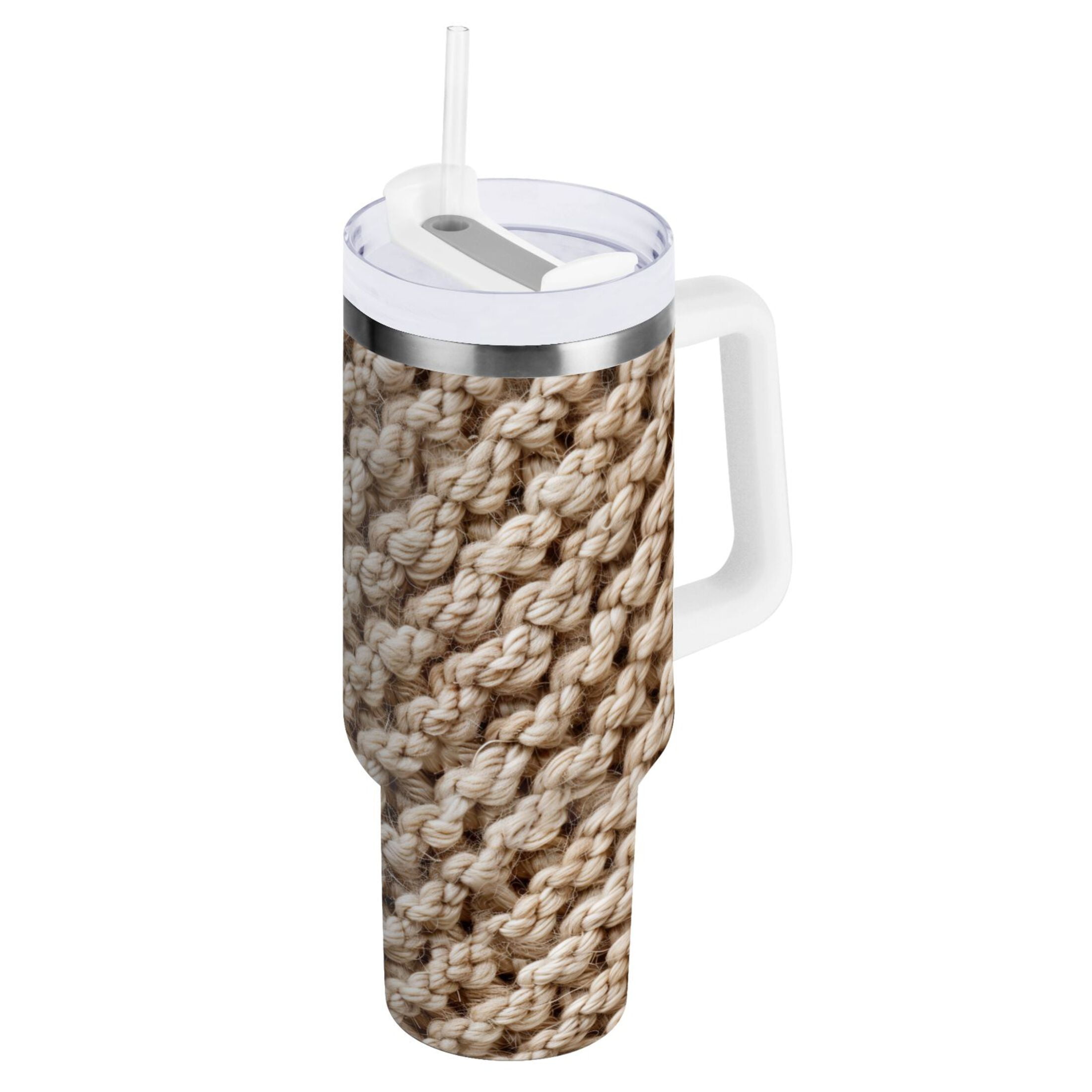 30 oz Tumbler with Handle and Straw Lid Wool Knitting Pattern Vacuum ...