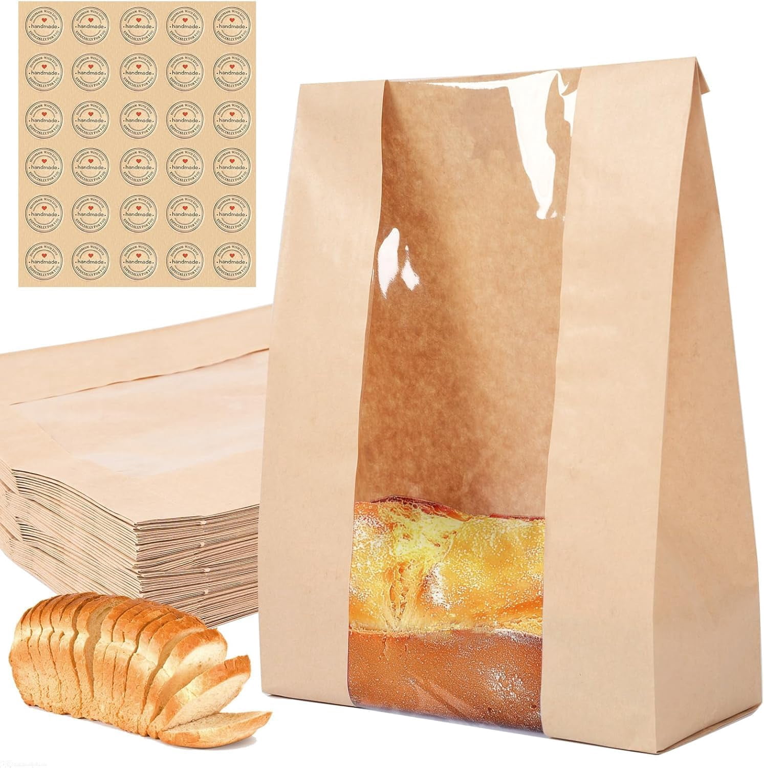 30 pack bread paper bags with window, including 30 homemade bread ...