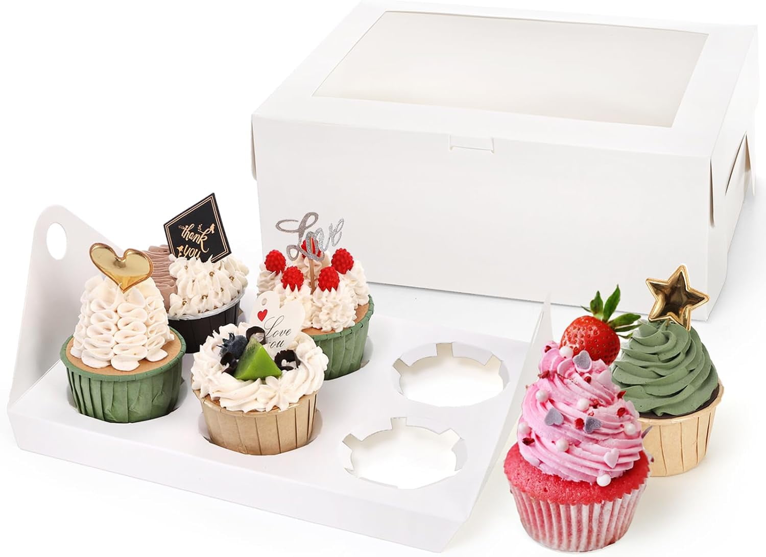30 Pack White Jumbo Cupcake Boxes, 6 Cupcake Containers with Windows ...