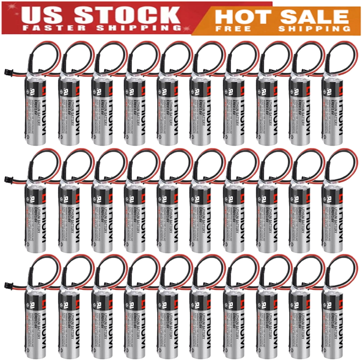 30-packs ER6VC119A ER6V/3.6V 3.6V 2400mAh PLC Battery Lithium Battery ...