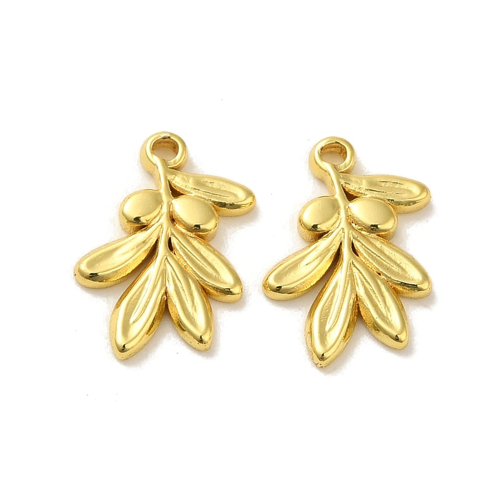30 pc 304 Stainless Steel Pendants Leafy Branch Charms Real 18K golden ...