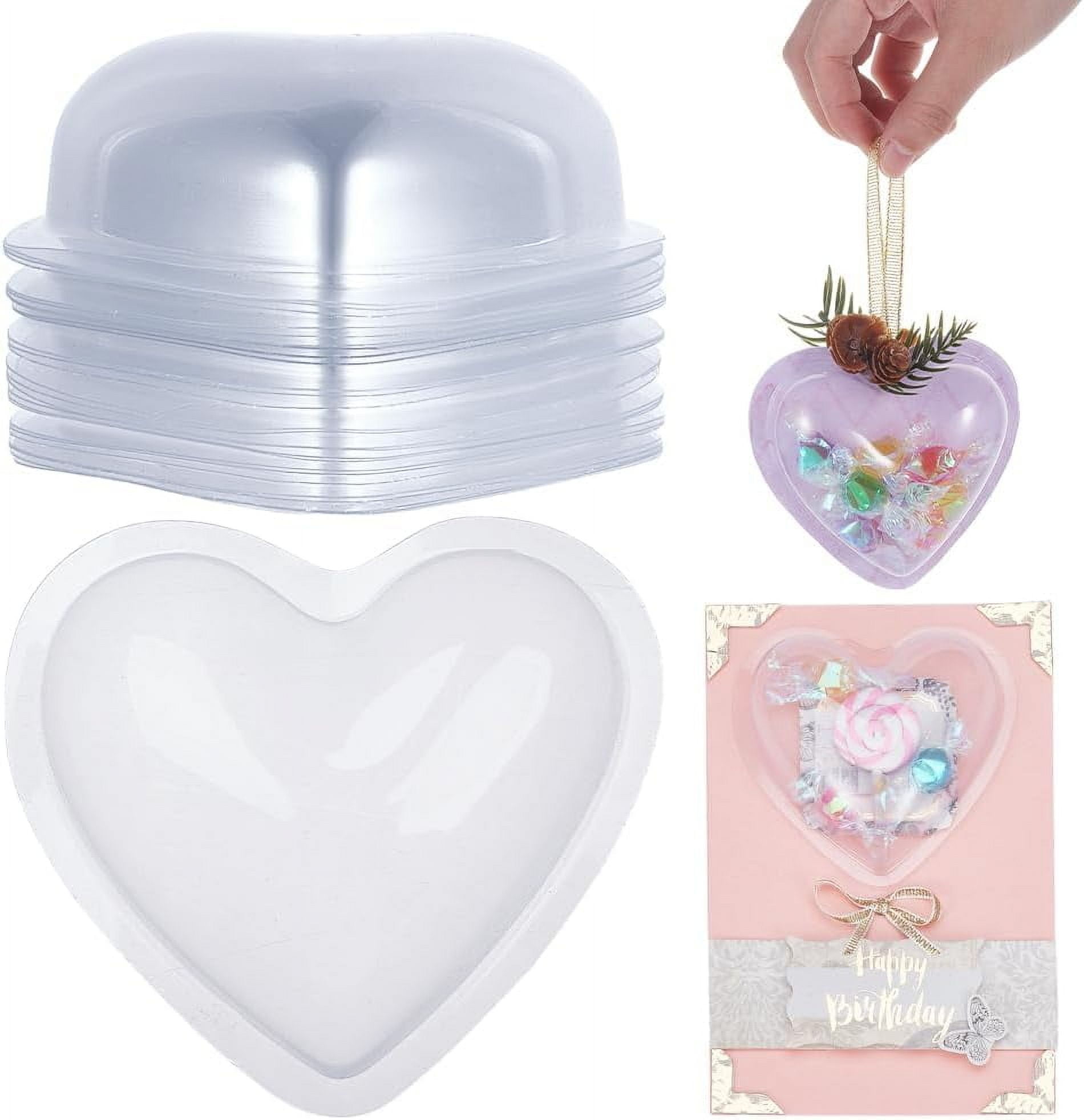 30 pc 30Pcs Plastic Heart Dome 2.9x3.2 Inch Inner Diameter Sweet Domes Clear Plastic Fillable ...