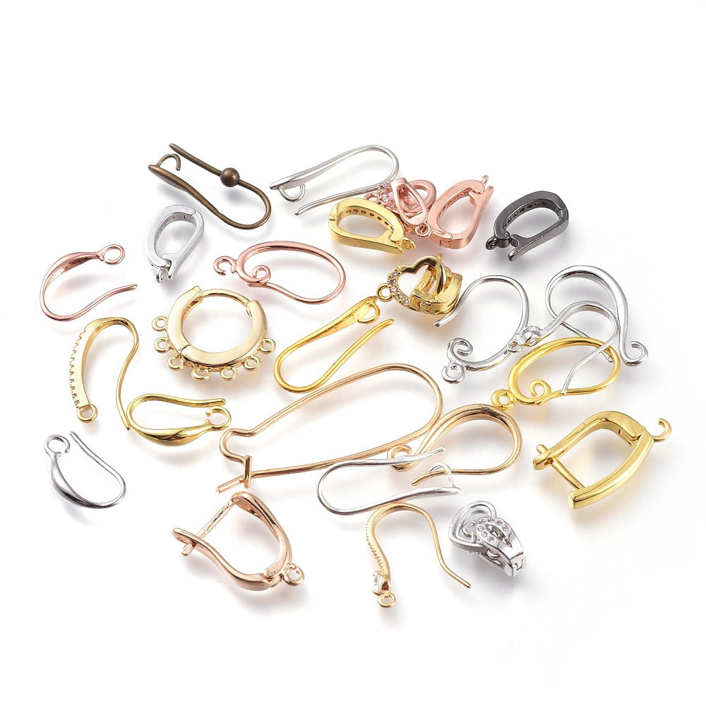 30 pc Brass Earring Hooks with Horizontal Loop Mixed Style Mixed Color ...