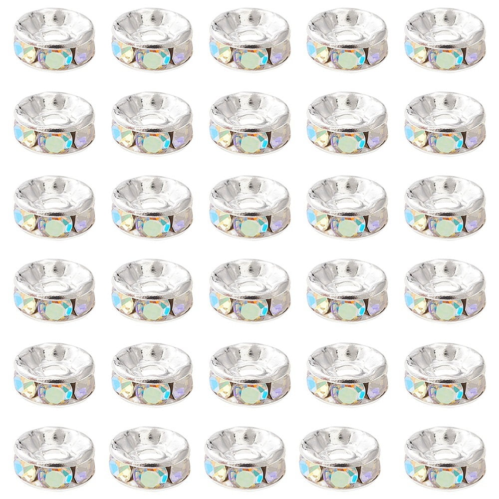 30 pc Brass Rhinestone Spacer Beads Grade A Straight Flange Rondelle ...