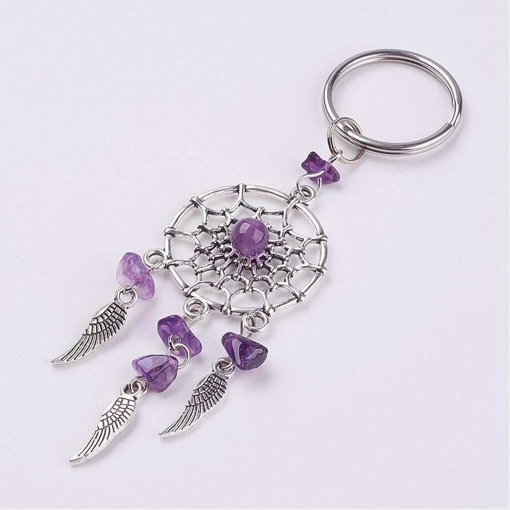 30 pc Natural Chip Amethyst Keychain with Tibetan Style Pendants and ...