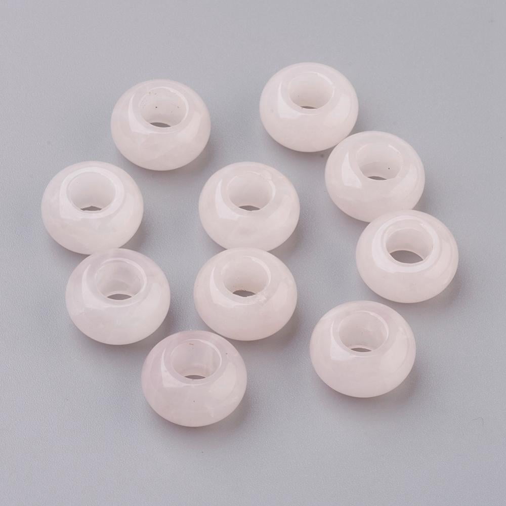 30 pc Natural Rose Quartz European Beads Large Hole Beads Rondelle 14x7 ...