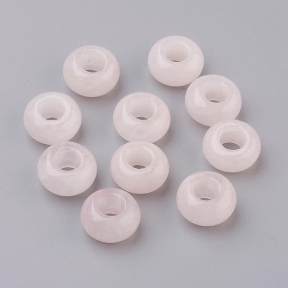 30 pc Natural Rose Quartz European Beads Large Hole Beads Rondelle 14x7 ...