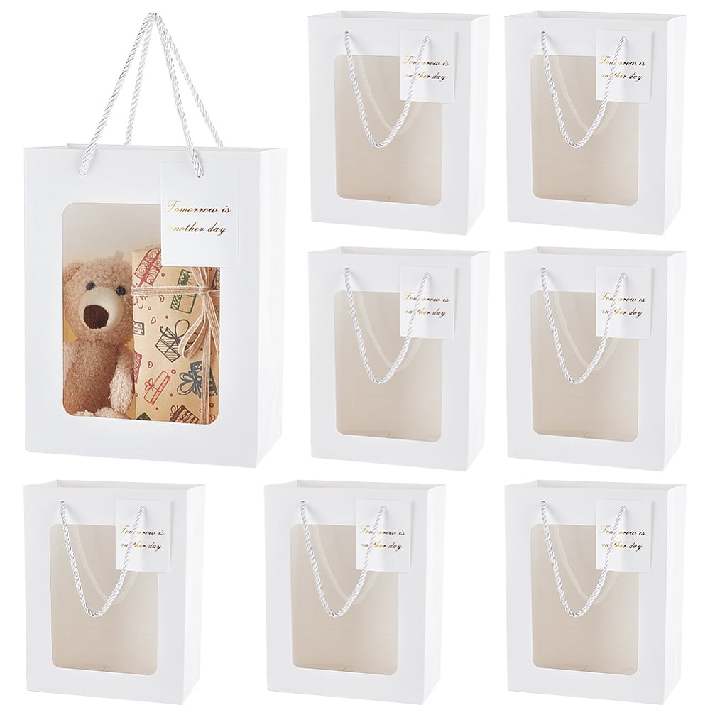 30 pc Rectangle Paper Gift Bags with Plastic Visible Window Shopping ...