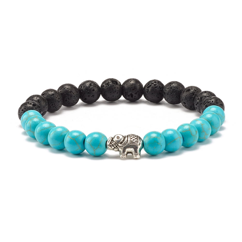 30 pc Round Turquoise Natural Lava Rock Stretch Bracelet Oil Diffuser ...