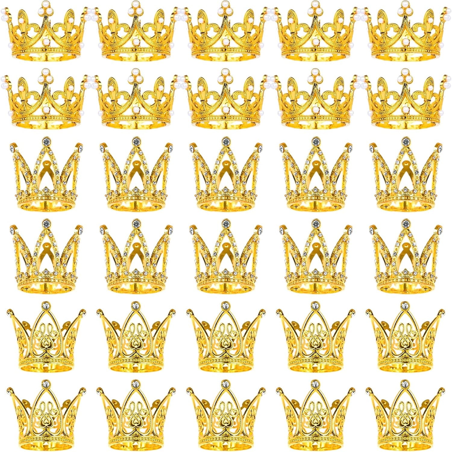 30 pcs Crowns for Flower Bouquets Gold Crown Cake Topper Mini Crown for ...