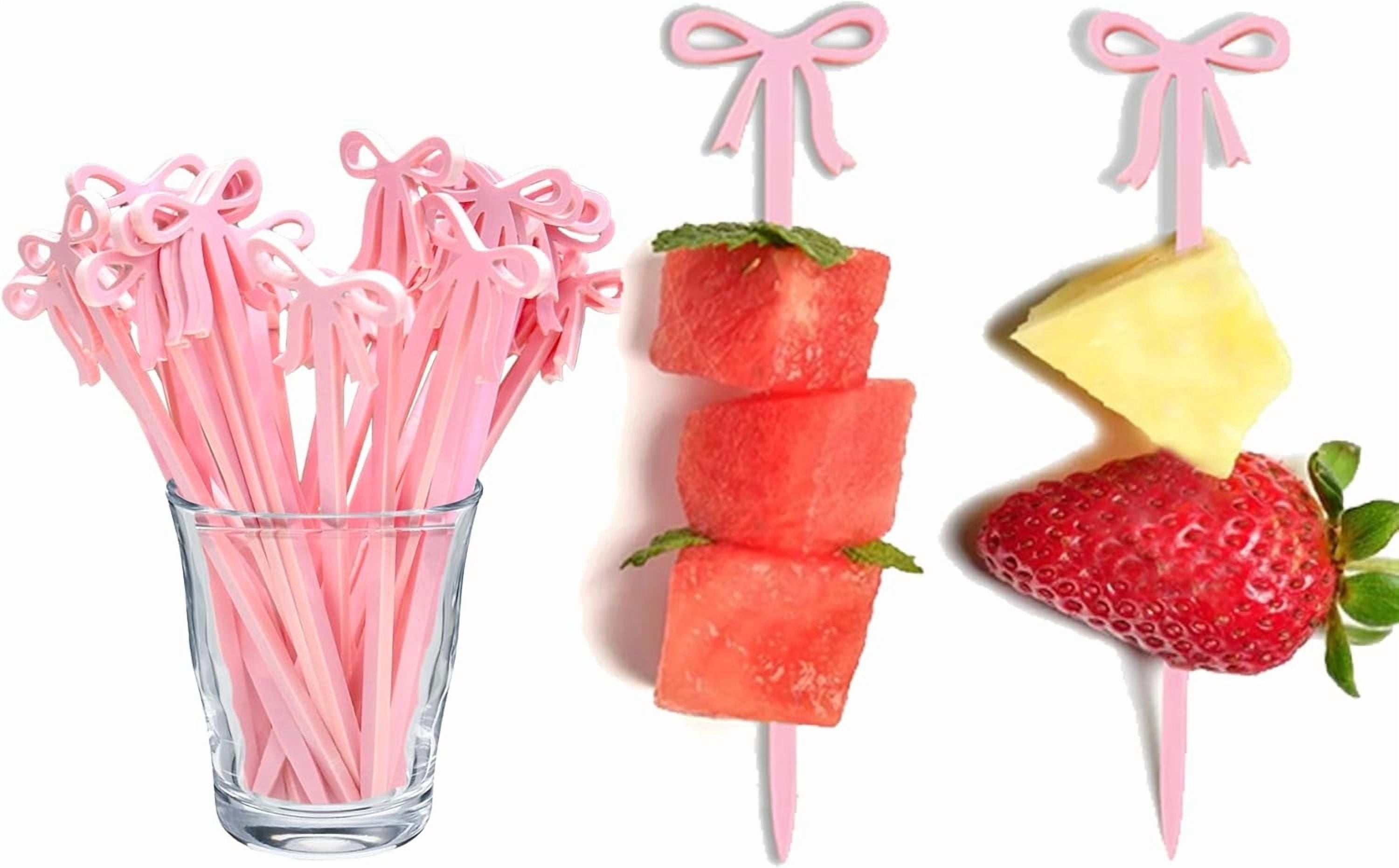 30 pcs Pink Bow Cocktail Picks, Cute Fruit Skewers for Party, Acrylic ...