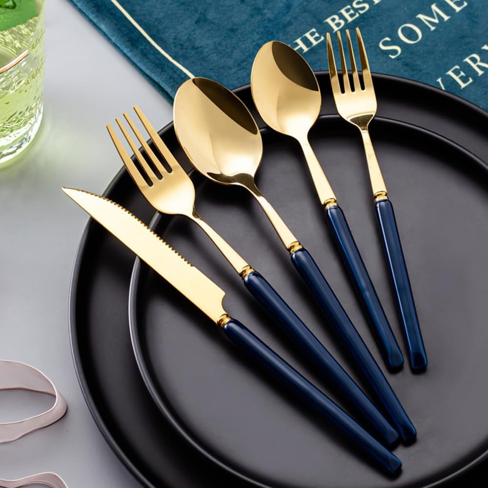 30-piece Silverware Set With Blue Ceramic Handle,Stainless Steel ...