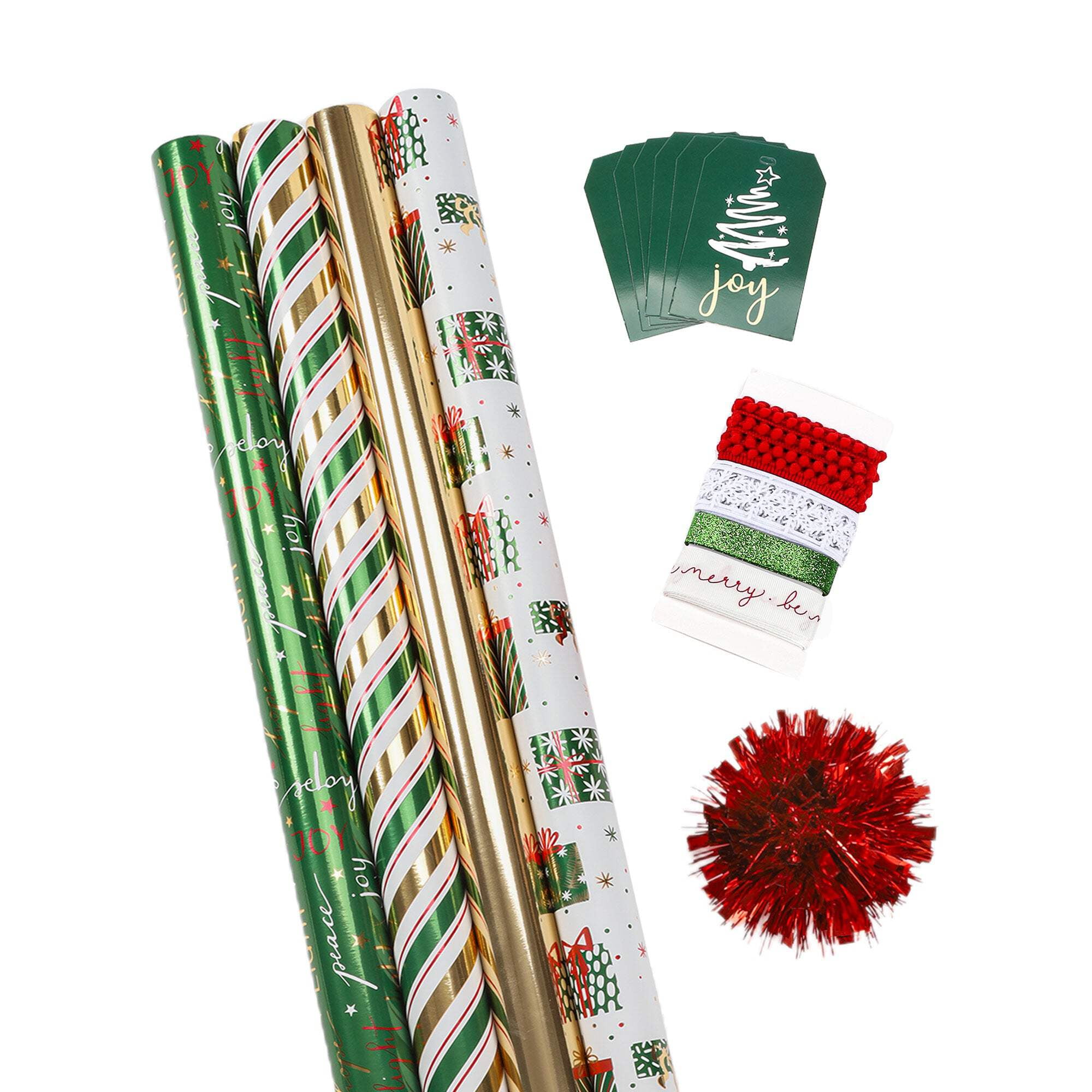 LaRibbons 30" x 10' Christmas Holiday Gift Wrap Deluxe Kit | Stripe ...