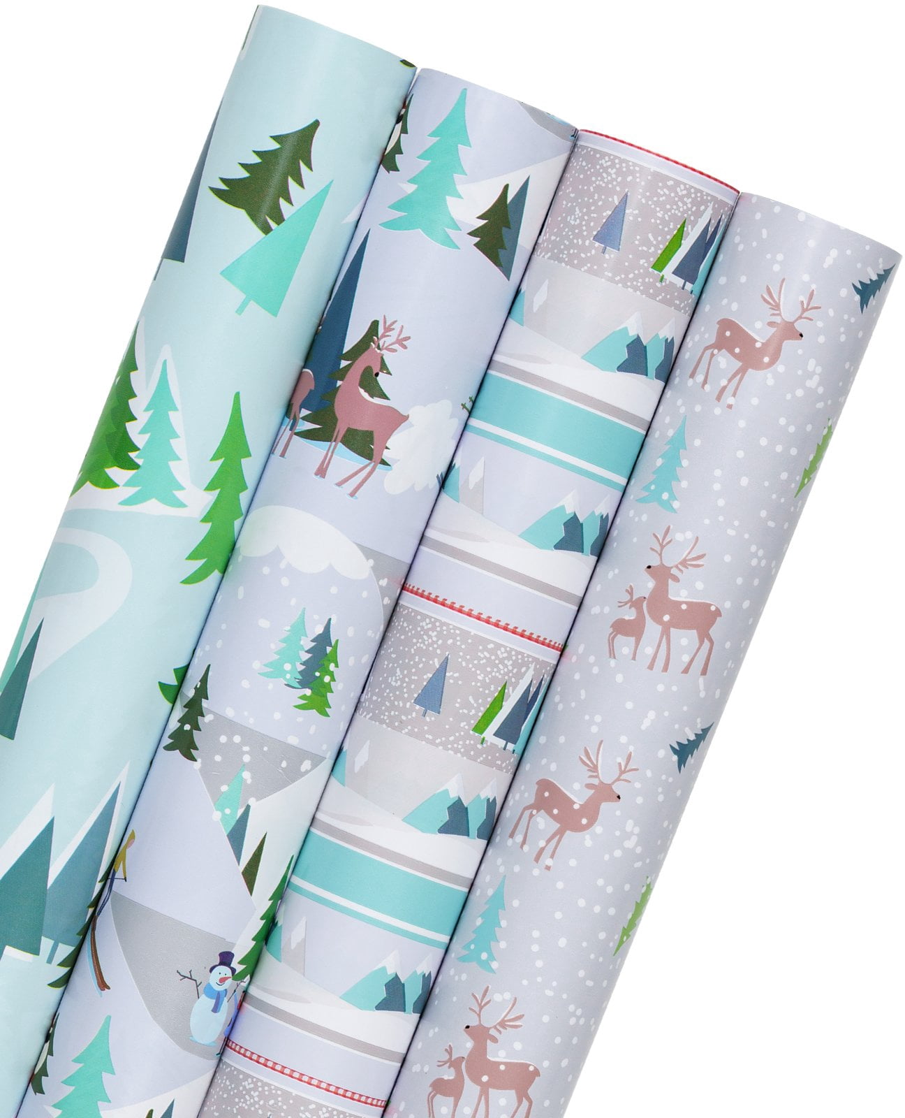 30" x 10' Wrapping Paper Bundle (4-pack) | Blue/Grey Reindeer Snow ...