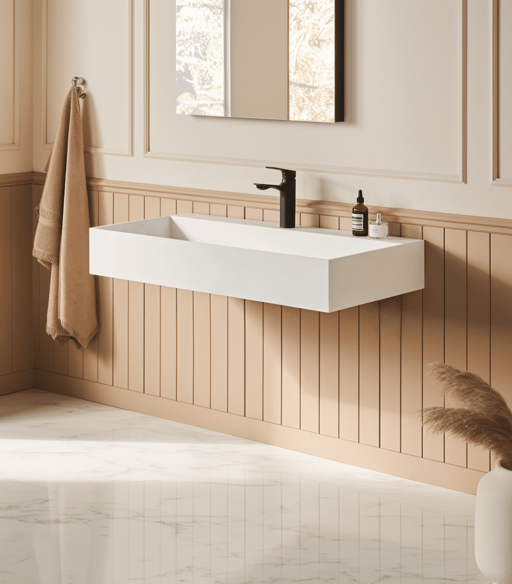 30" x 18" Solid Surface Wall Mount Matte White Vessel Sink with Faucet Hole - Spacious Bathroom ...