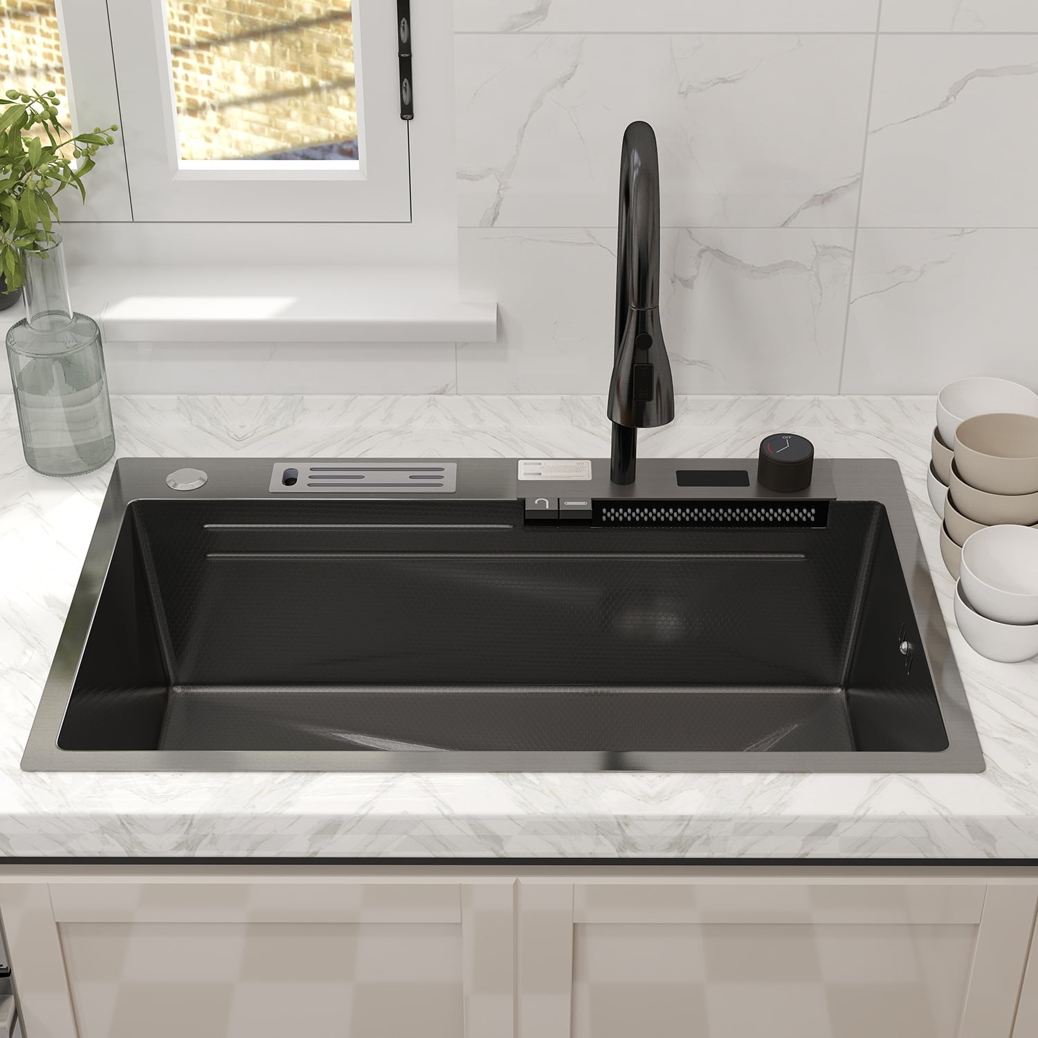 30“ x 18” Stainless Steel Multifunctional Single Sink Recessed Kitchen ...