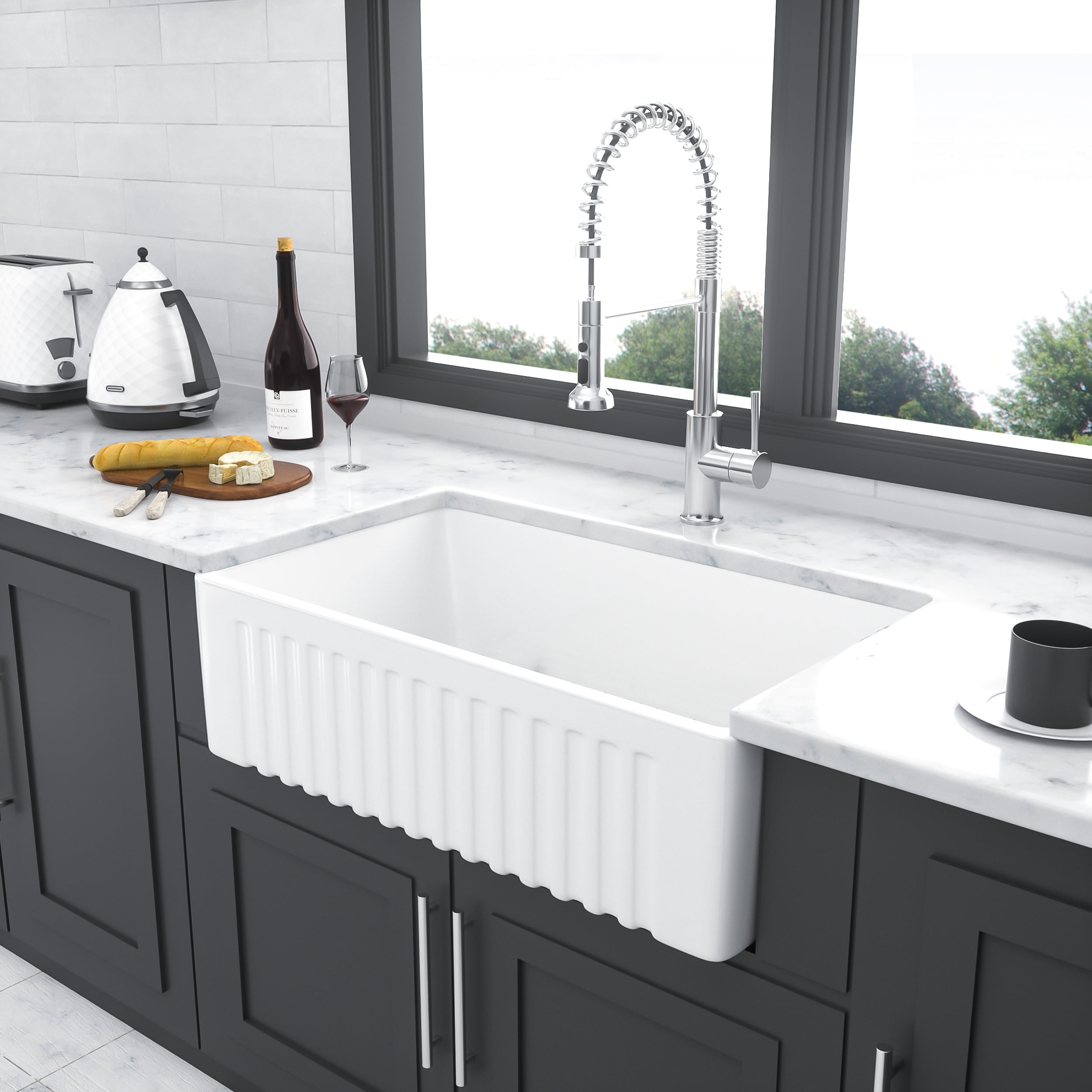 30 x 18 inch Fireclay Reversible Farmhouse Apron-Front Kitchen Sink ...