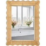 30" x 22.6" Scalloped Wicker-Style Wall Mirror, Natural Rattan-Inspired ...