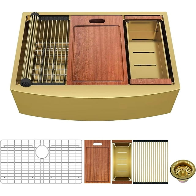 30 x 22 Inch Gold Farmhouse Sink, Single Bowl Stainless Steel ...