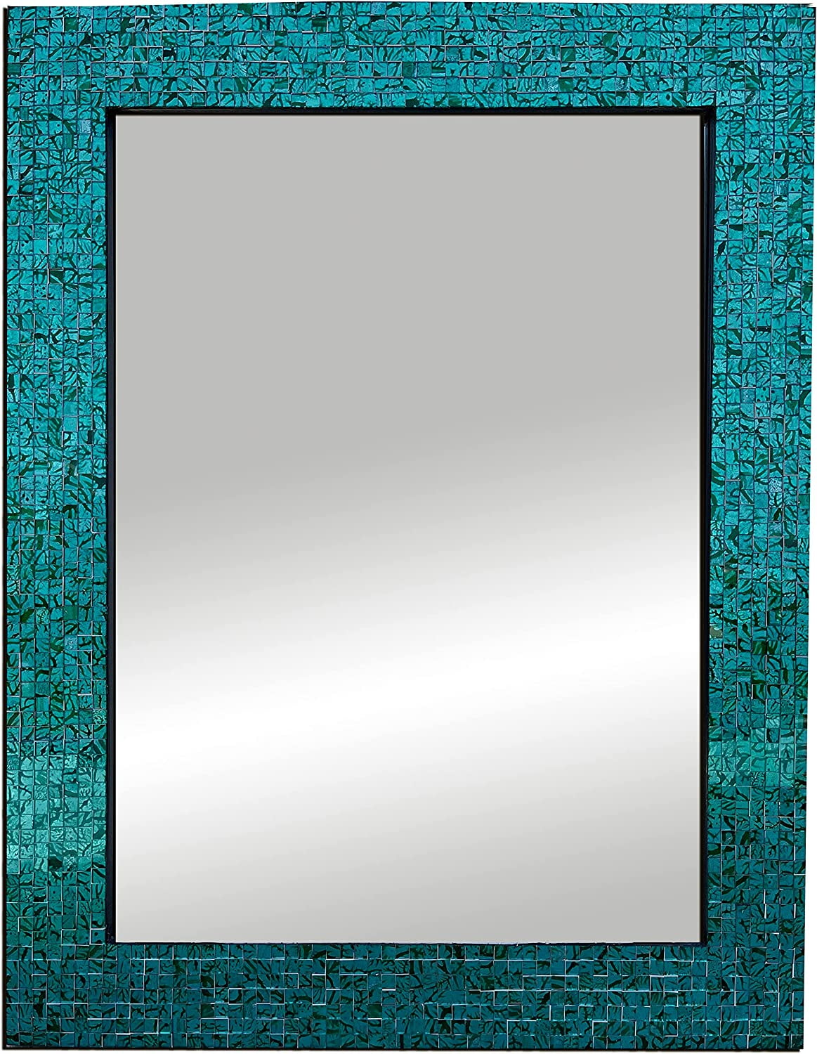 30" x 24" Glass Mosaic Framed Decorative Wall Mirror, Handmade Eclectic ...