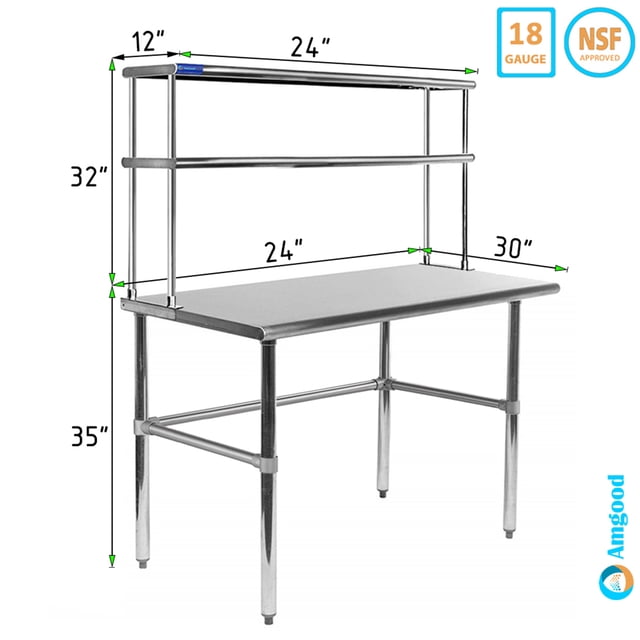 30" x 24" Stainless Steel Open Base Table With 12" Wide Double Tier ...