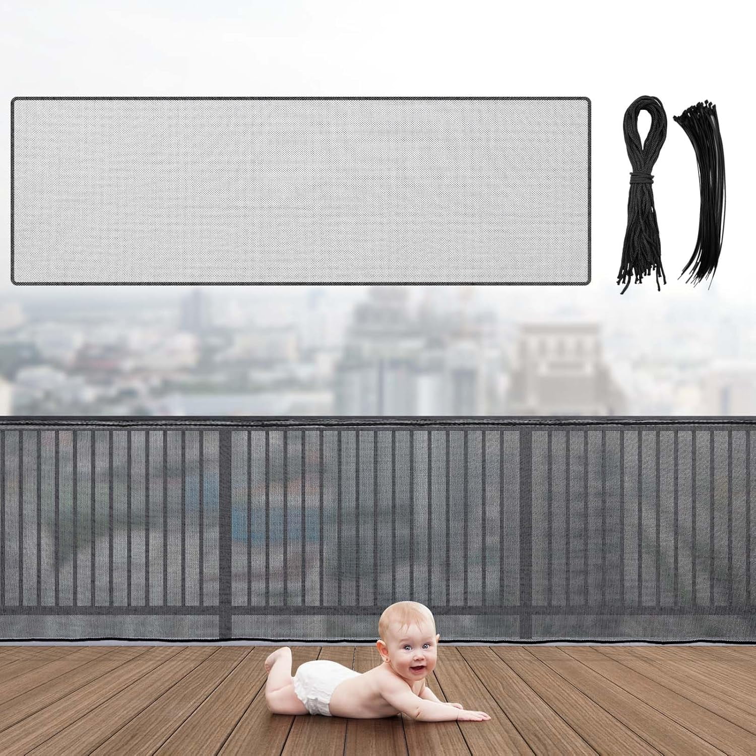 30 x 3 ft Balcony Netting for Kids Pets Stairway Safety Net Baby Fence ...