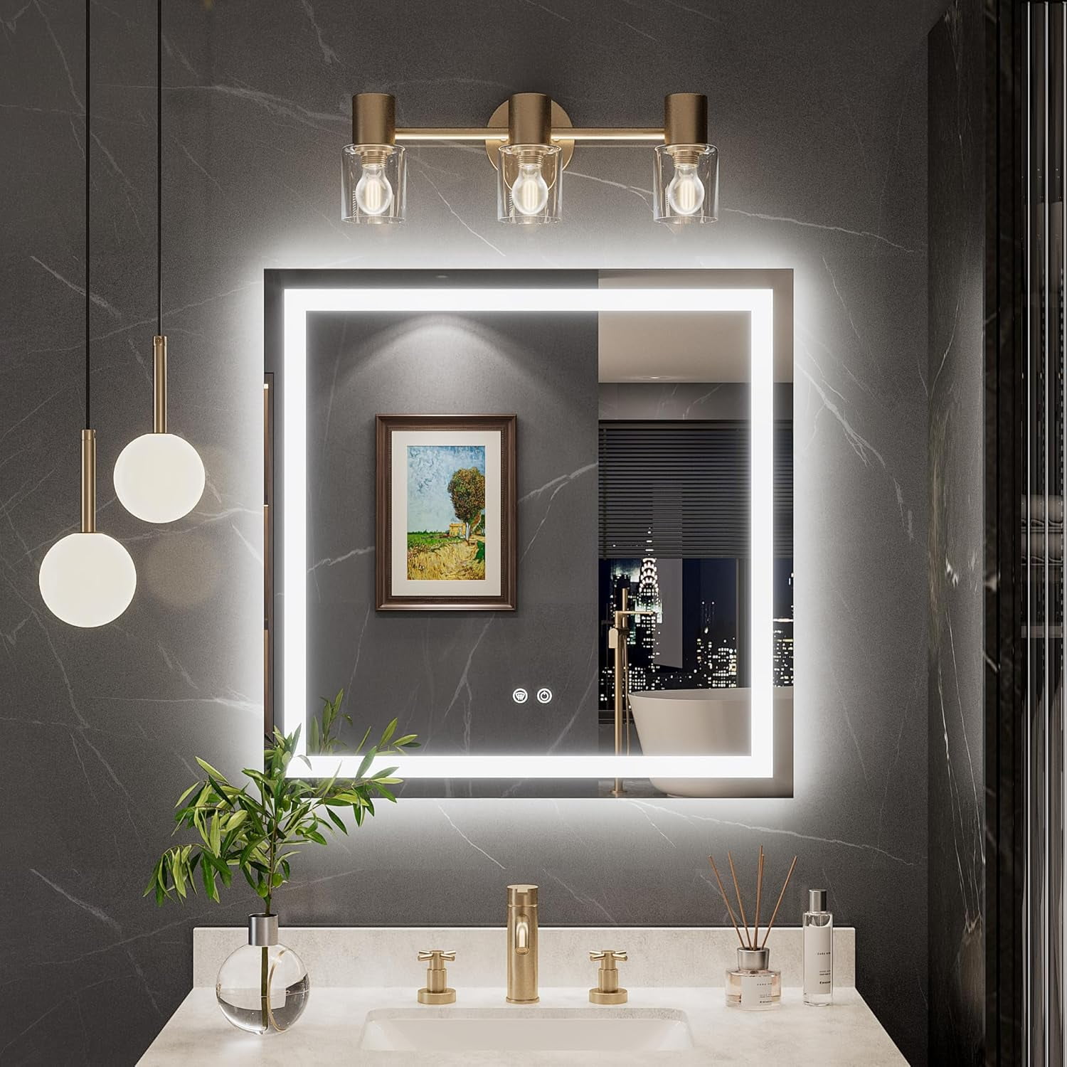 30 x 30 Bathroom Mirror, Lighted Bathroom Vanity Mirror with Lights ...