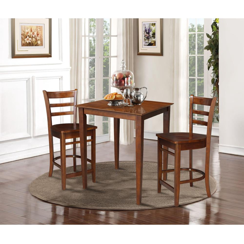 30" x 30" Solid Wood Counter Height Table in Espresso & 2 Emily Stools ...