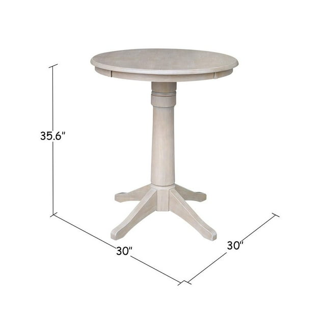 30" x 30" Solid Wood Round Pedestal Dining Table in Washed Gray Taupe ...