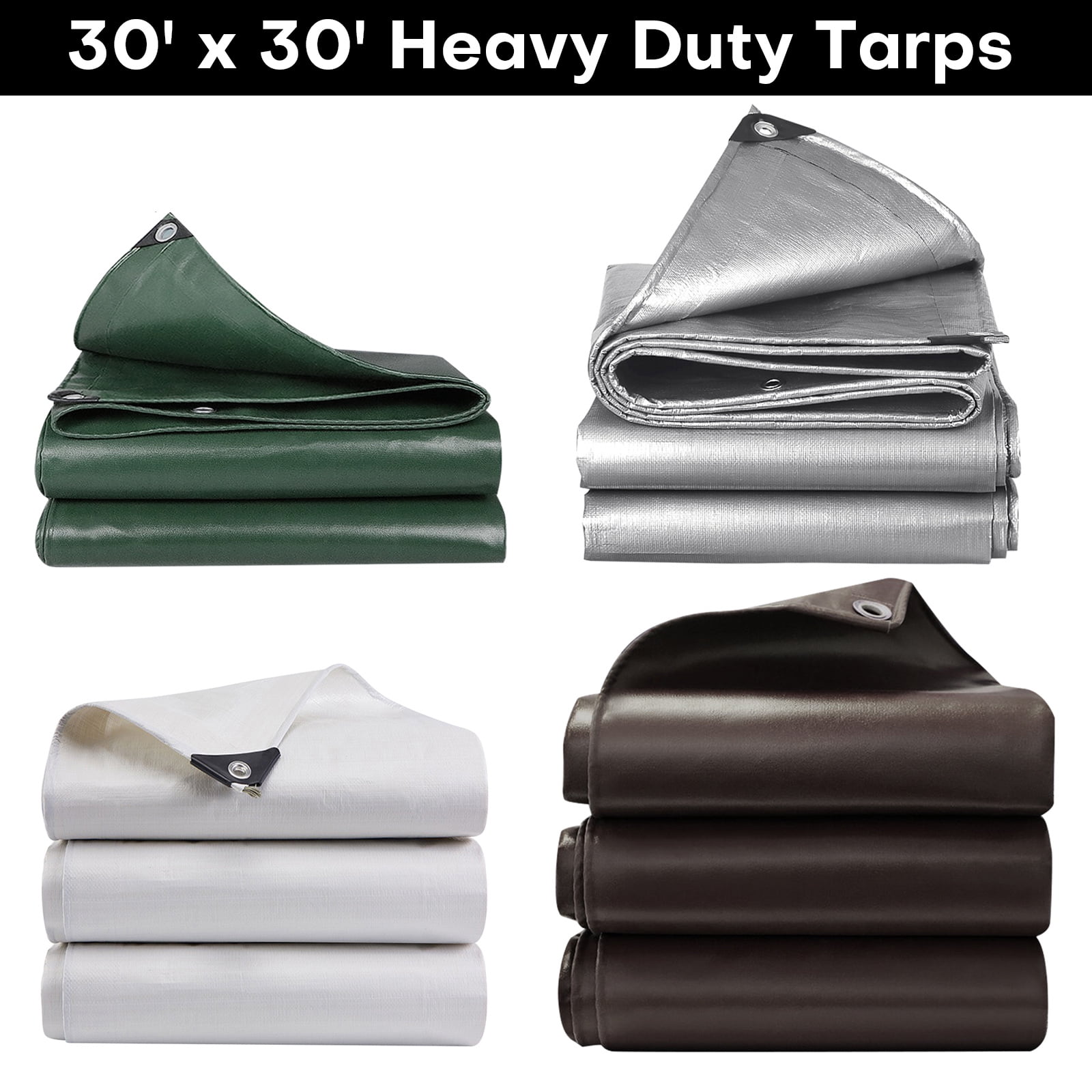30'x 30' Super Heavy Duty 16 Mil Tarp Extra Thick Waterproof Poly Tarp ...