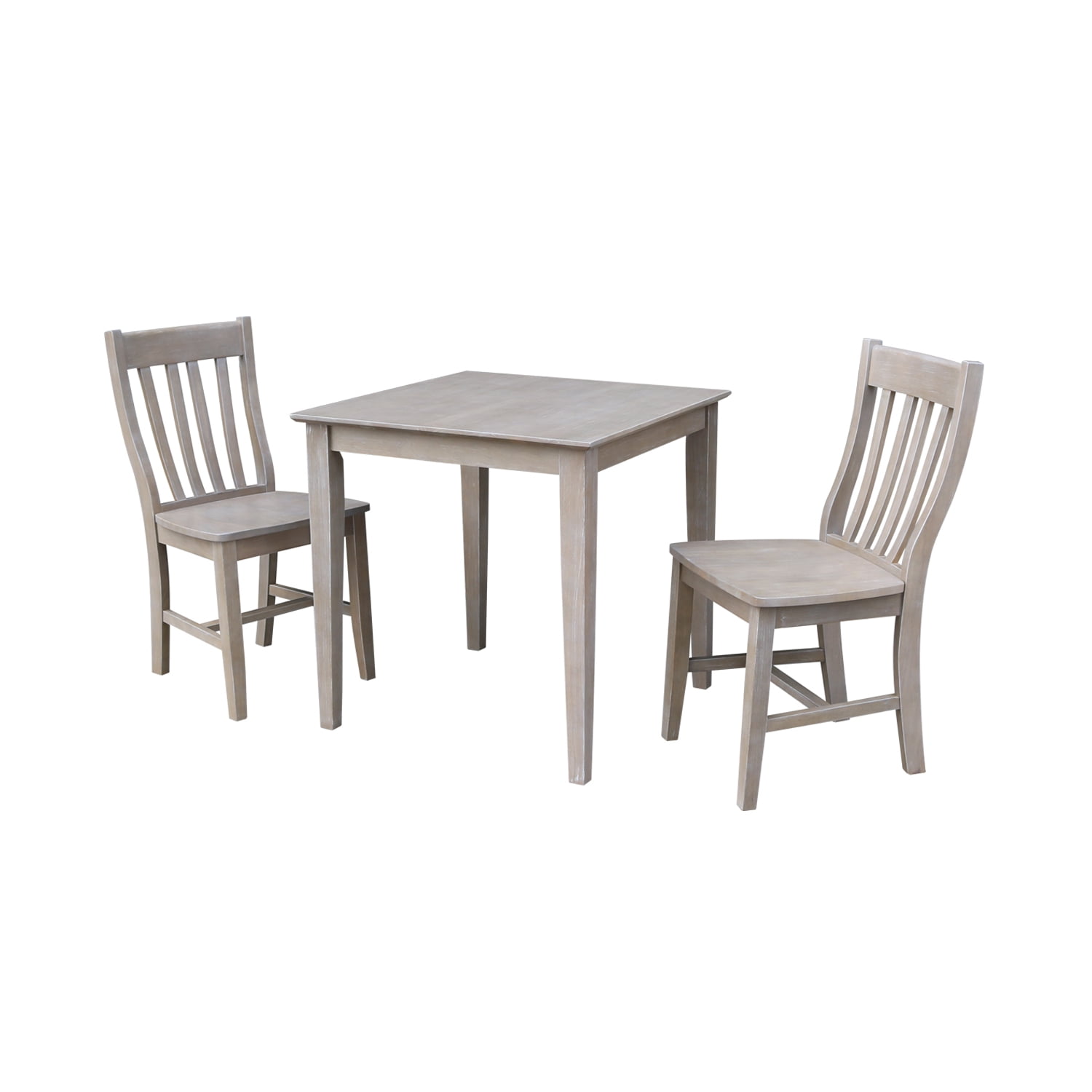 30" x 30" Wood Dining Table and 2 Café Chairs in Washed Gray Taupe ...