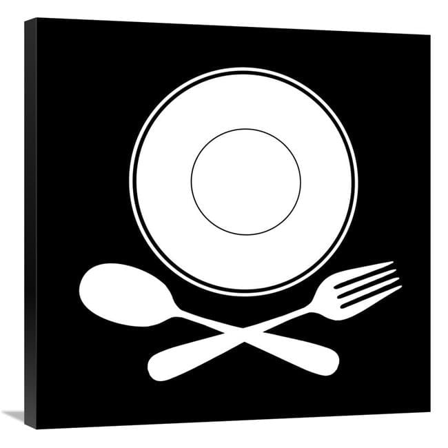 30 x 30 in. Mealtime - White on Black - Plate with Crossed Cutlery Art ...
