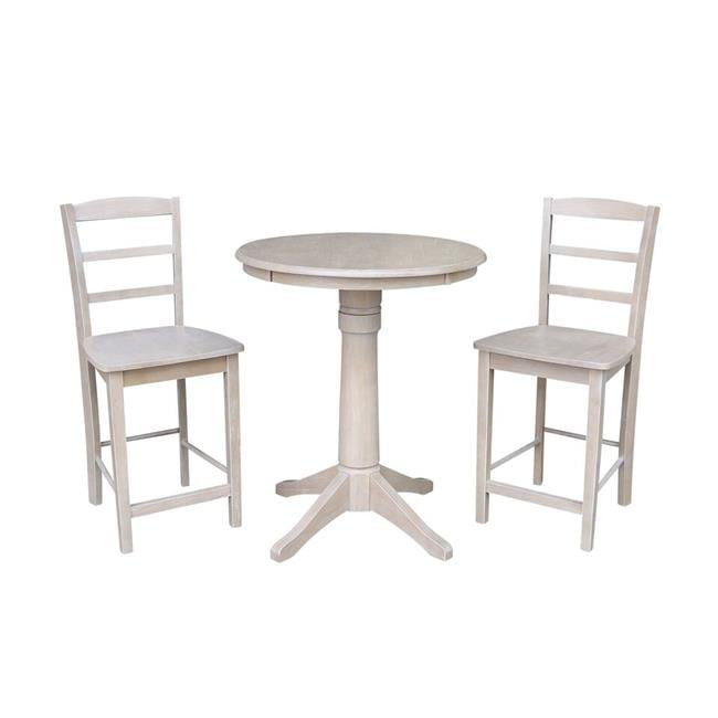 30 x 30 in. Solid Wood Round Pedestal Counter Height Table & 2 Madrid ...