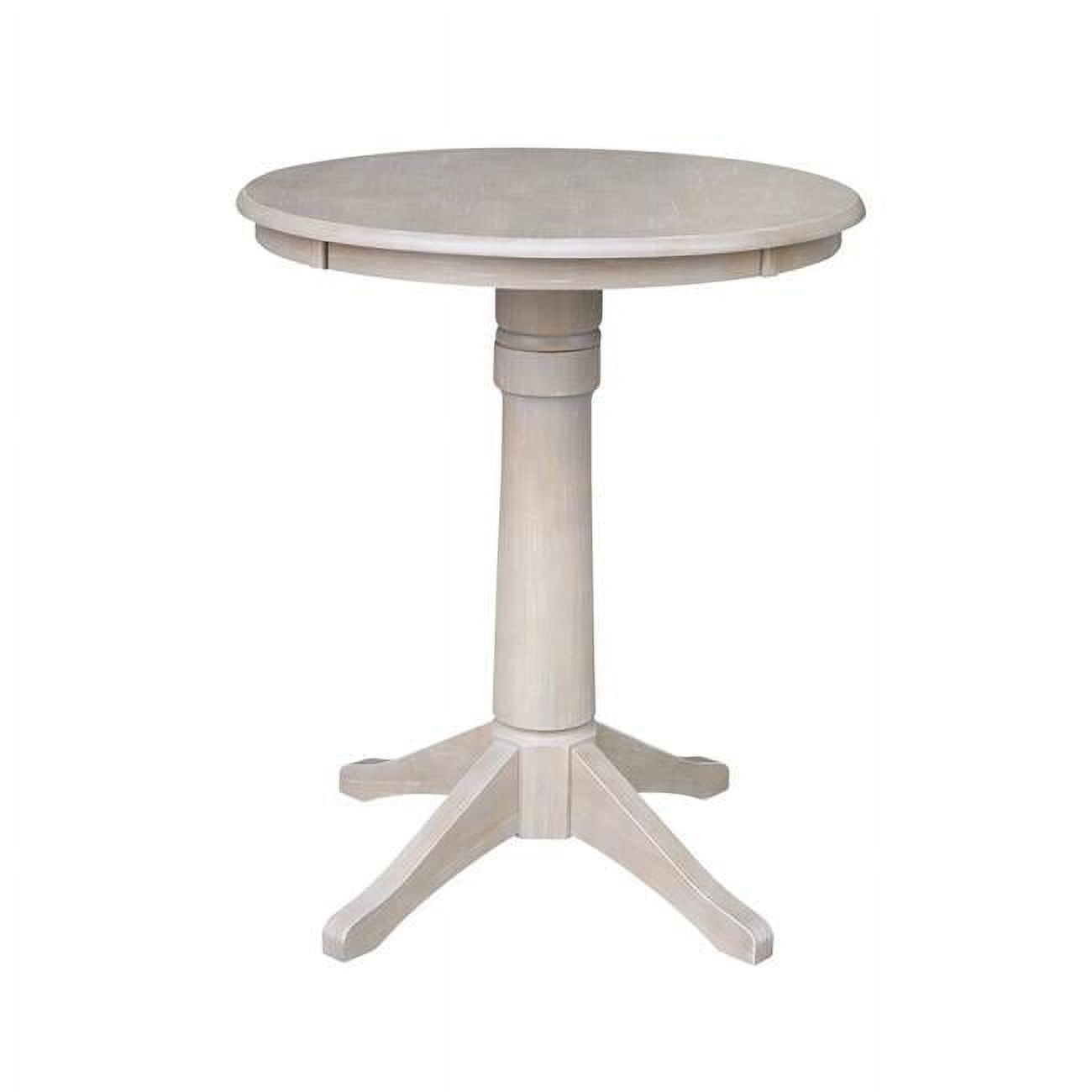 30 x 30 in. Solid Wood Round Pedestal Counter Height Table Washed Gray ...
