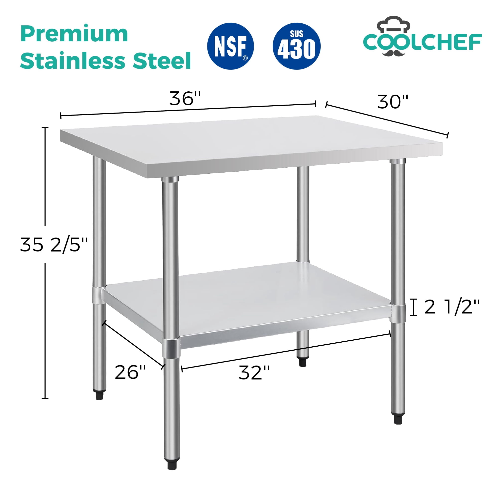 30" x 36" 18-Gauge Stainless Steel Commercial Work Table - Walmart.com