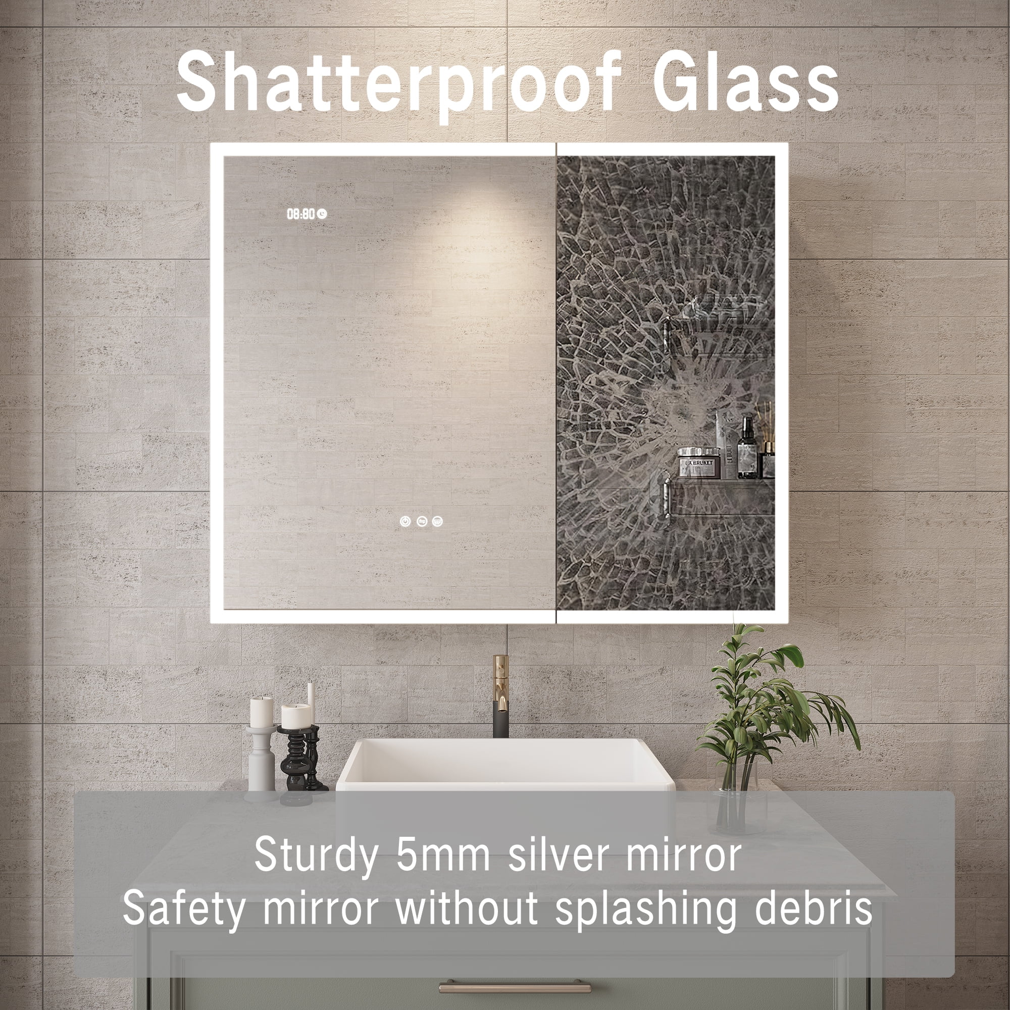 30 x 36 Inch LED Lighted Bathroom Medicine Cabinet With Mirror USB ...