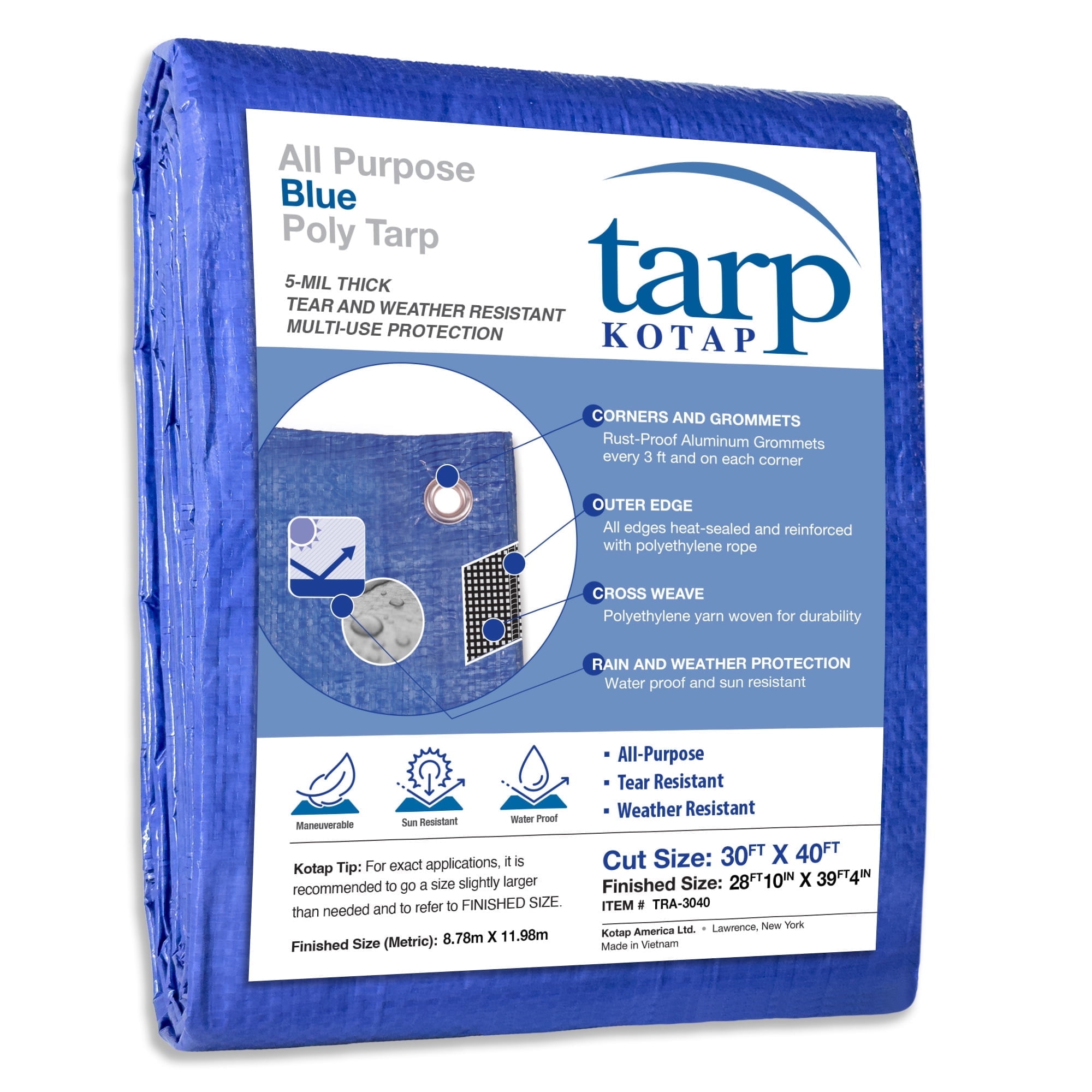 30 x 40 Ft. All-Purpose Protection/Coverage 5-mil Poly Tarp, Waterproof ...