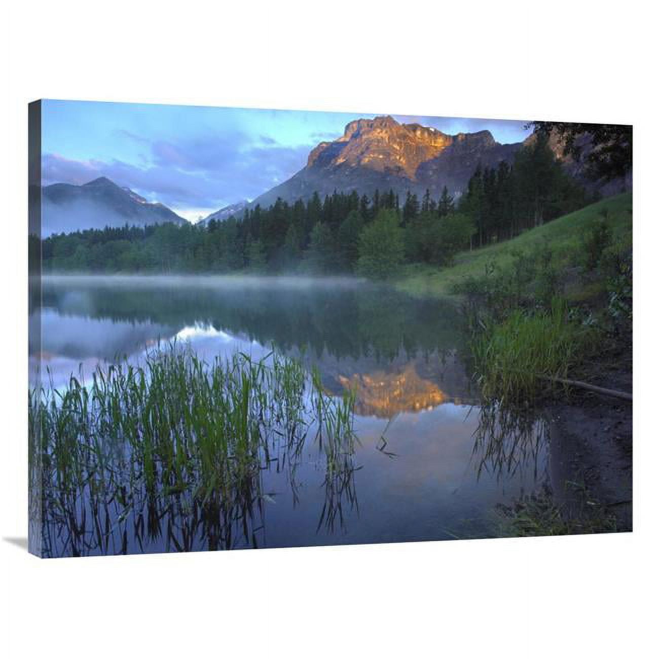 30 x 40 in. Morning Light on Mt Kidd, Mist Rising From Water ...