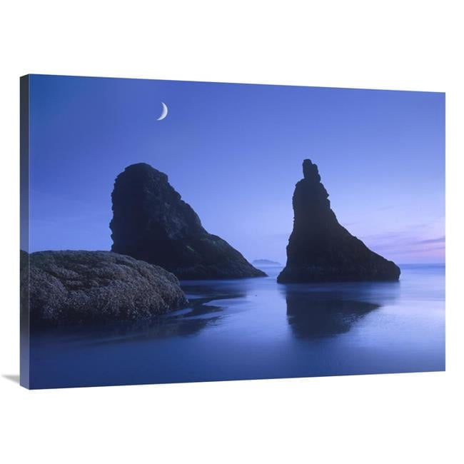 30 x 40 in. Sea Stacks at Dusk Along Bandon Beach with Rising Moon ...